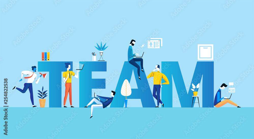 Concept of successful business team standing together. Vector cartoon ...