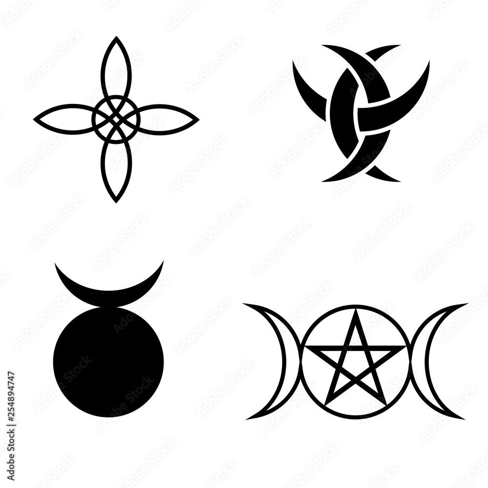 Wicca and pagan symbols. Illustration of a pentagram, Witch’s Knot ...