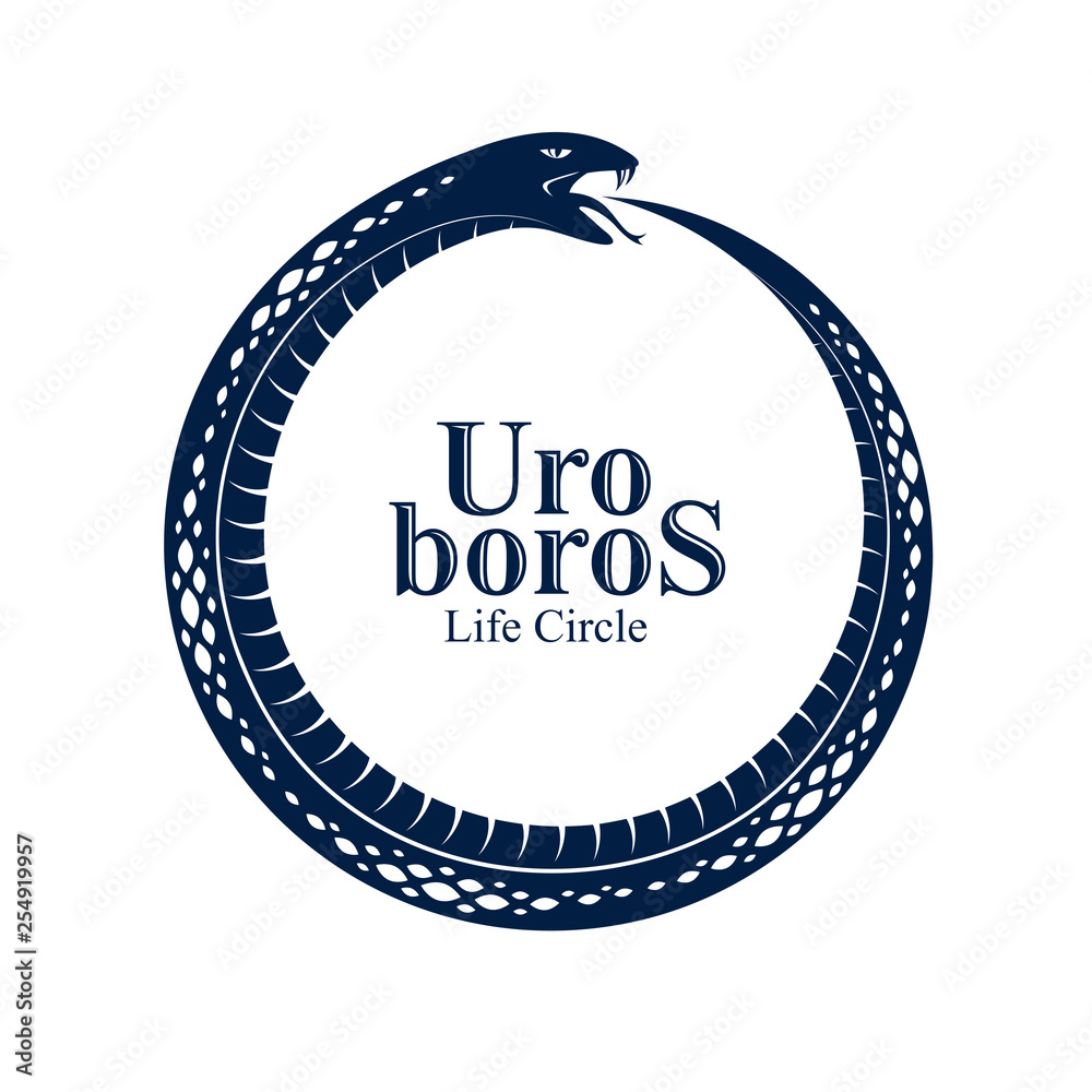 Ouroboros Snake in a shape of circle, endless cycle of life and death ...