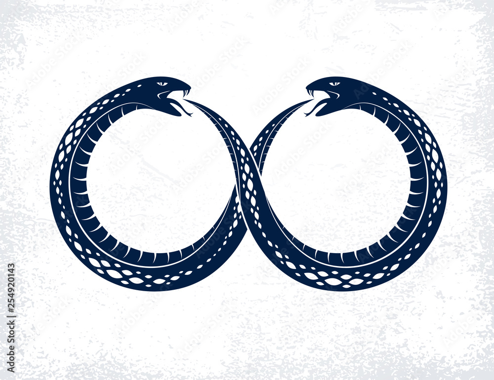 Snake eating its own tale, Uroboros Snake in a shape of infinity symbol ...