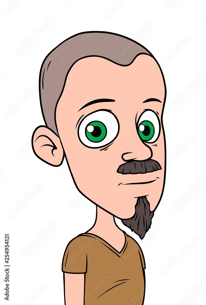 Cartoon bald boy character with beard and mustache. Isolated on white ...