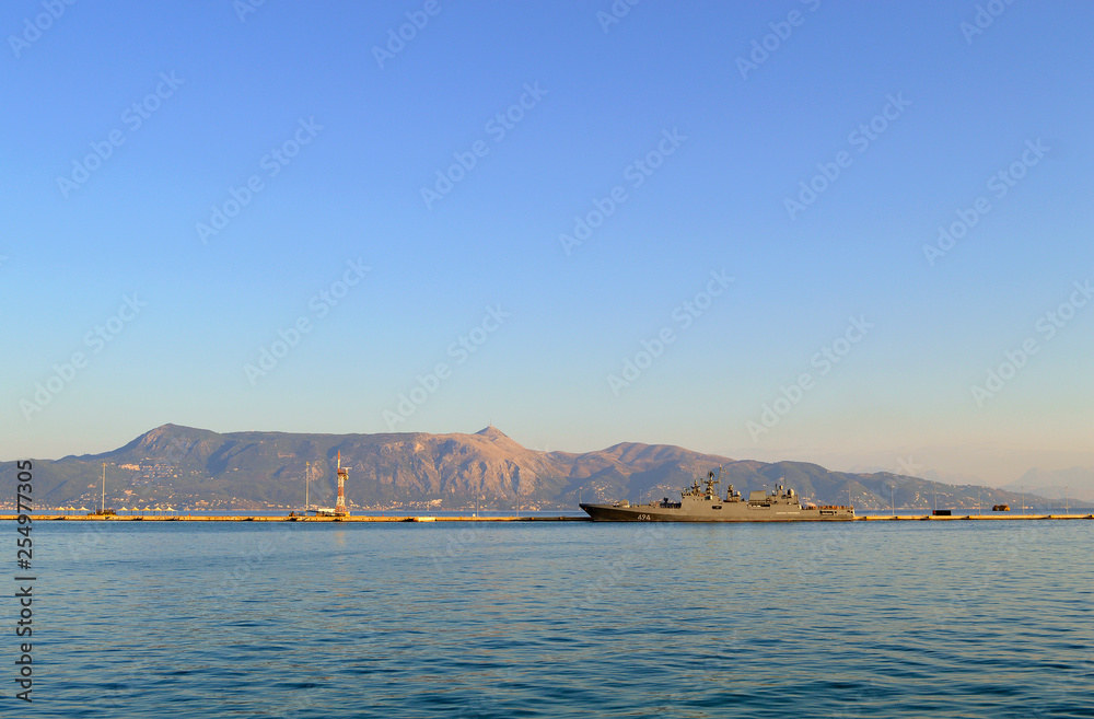 Corfu harbour EU Naval Force flagship, FS Siroco Stock Photo | Adobe Stock