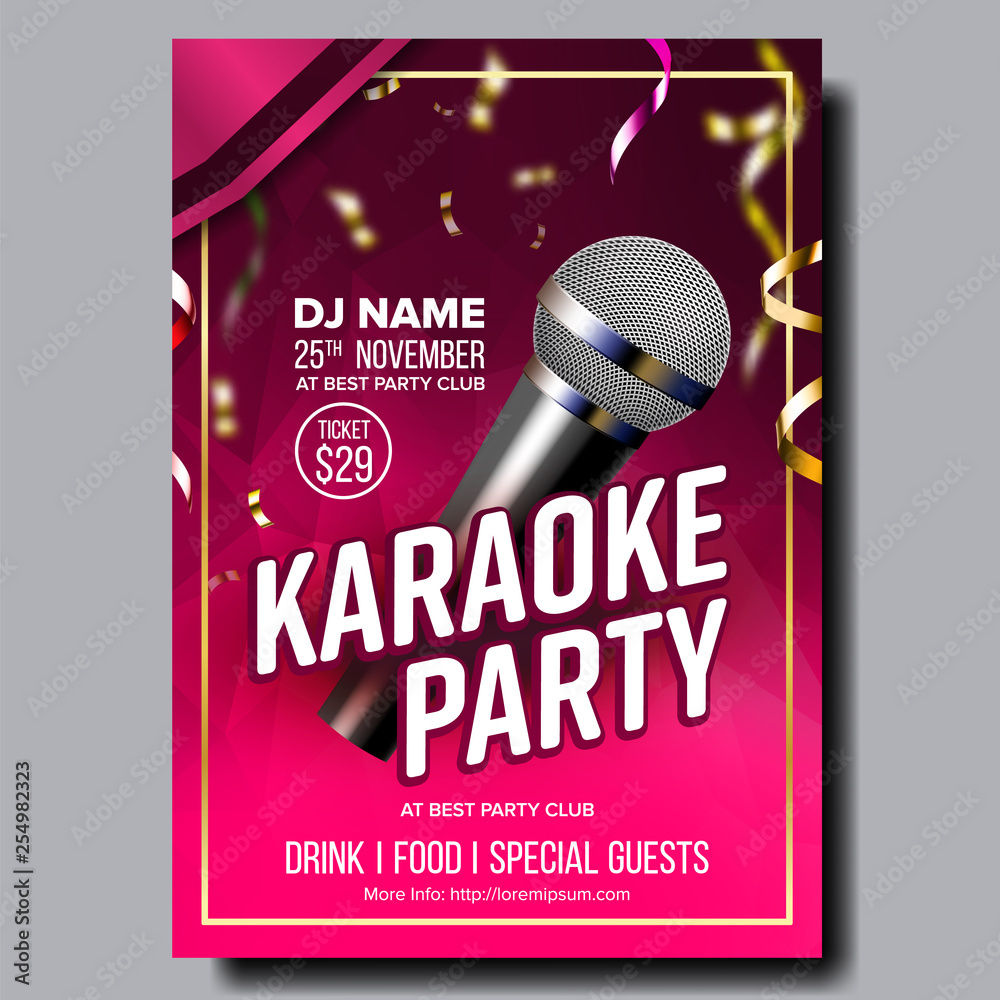 Karaoke Poster Vector. Club Background. Mic Design. Karaoke Disco ...