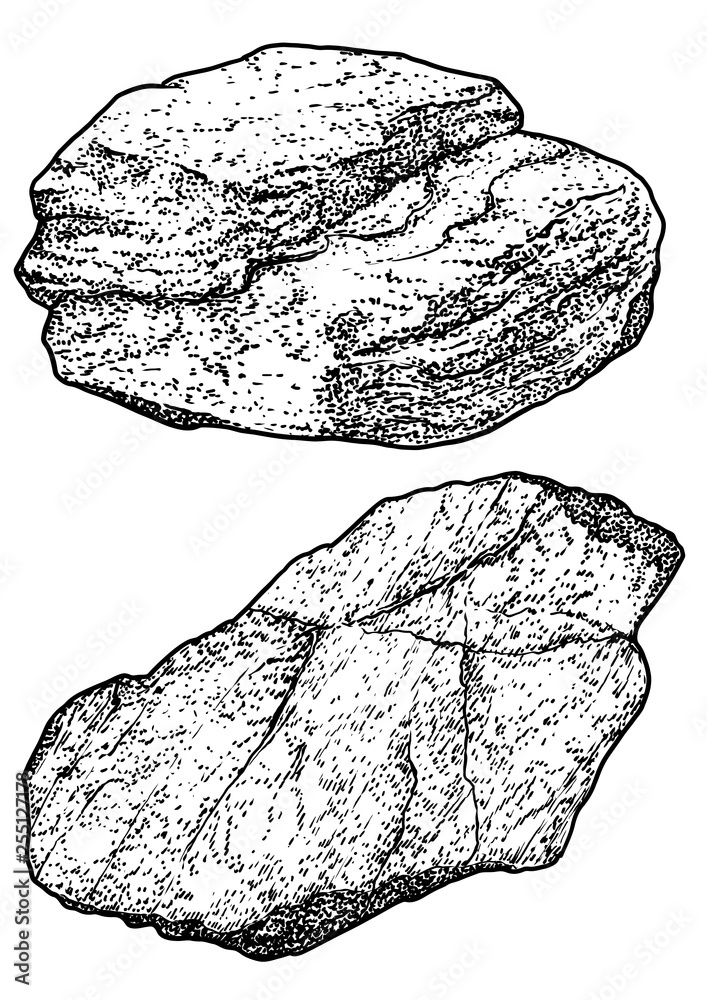 Rock, pebble illustration, drawing, engraving, ink, line art, vector ...