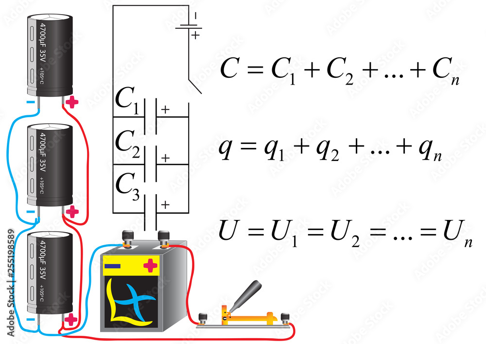 Electrical circuit parallel connection capacitors, physical formulas ...