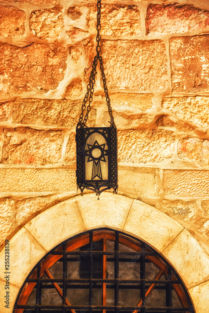 details inside view of the Nativity curch Bethlehem in israel Stock ...
