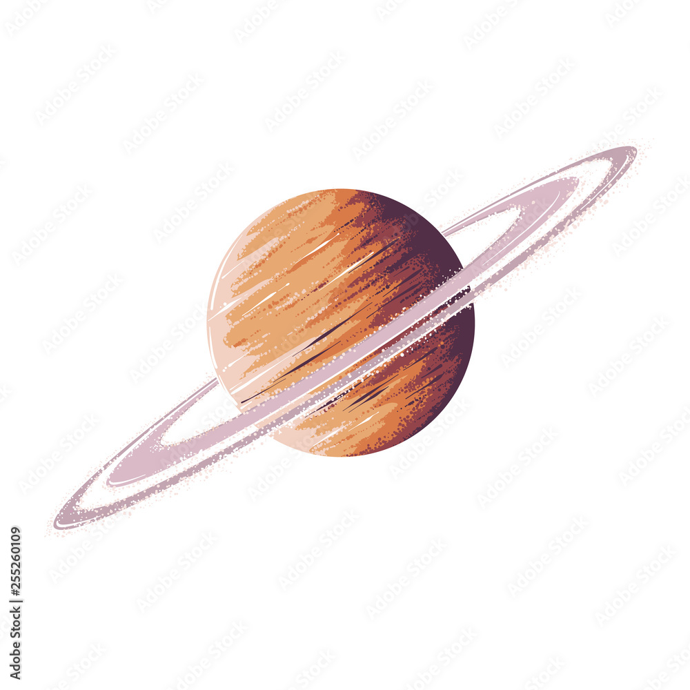Hand drawn sketch of planet saturn in color, isolated on white ...