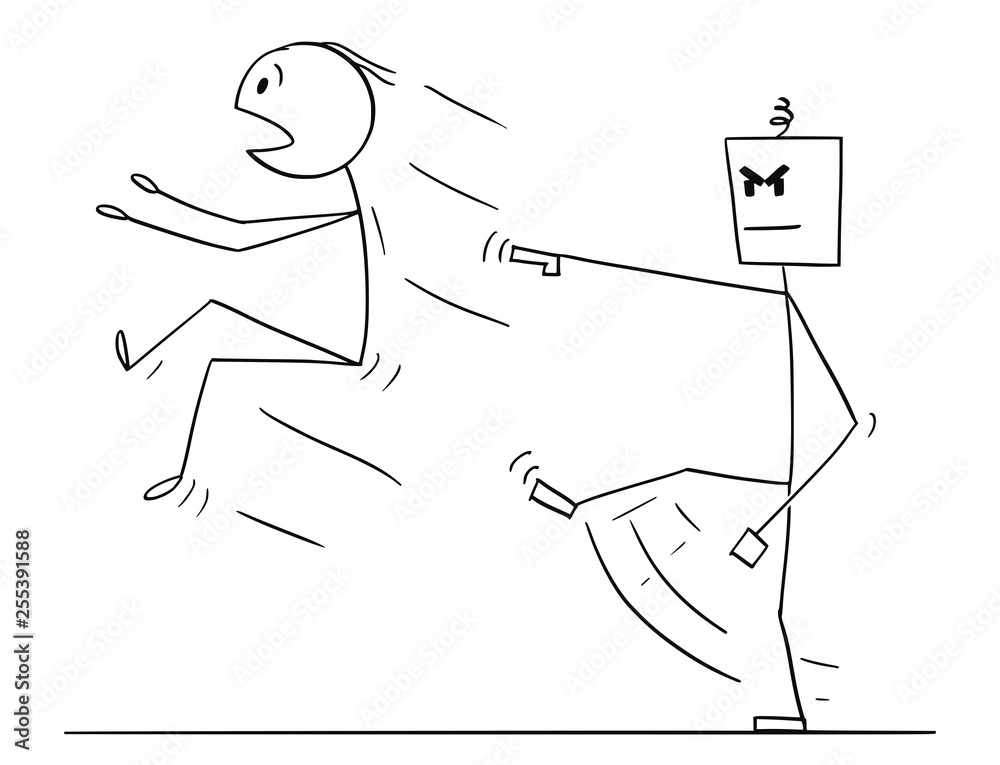 Cartoon stick figure drawing conceptual illustration of man kicked out ...