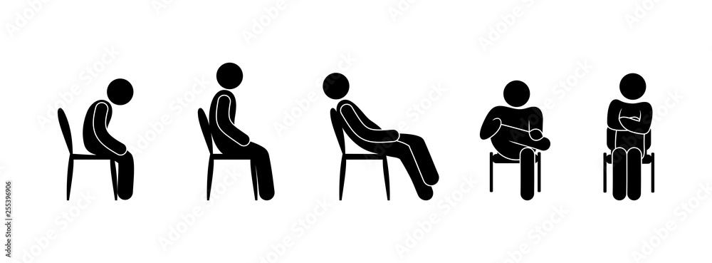 people sit on a chair various poses, stick figure man icon, people ...