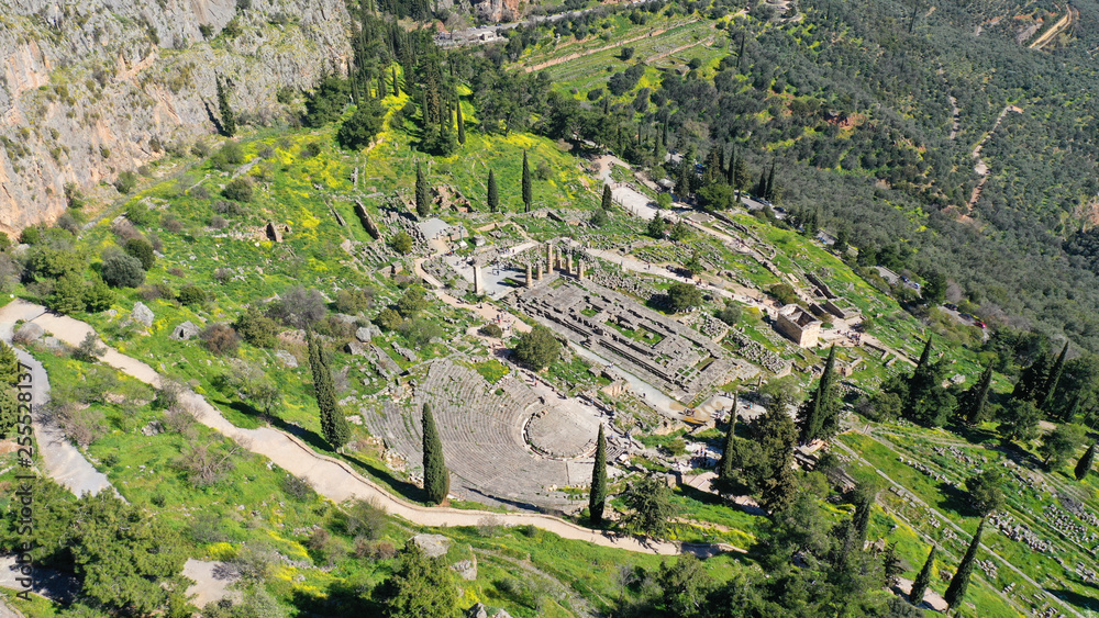 Aerial drone photo of iconic Temple of Apollo in archaeological site of ...