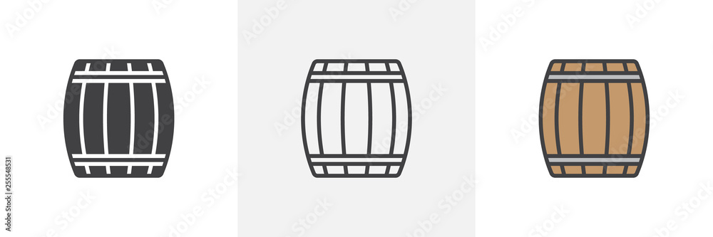 Wooden keg, barrel icon. Line, glyph and filled outline colorful ...