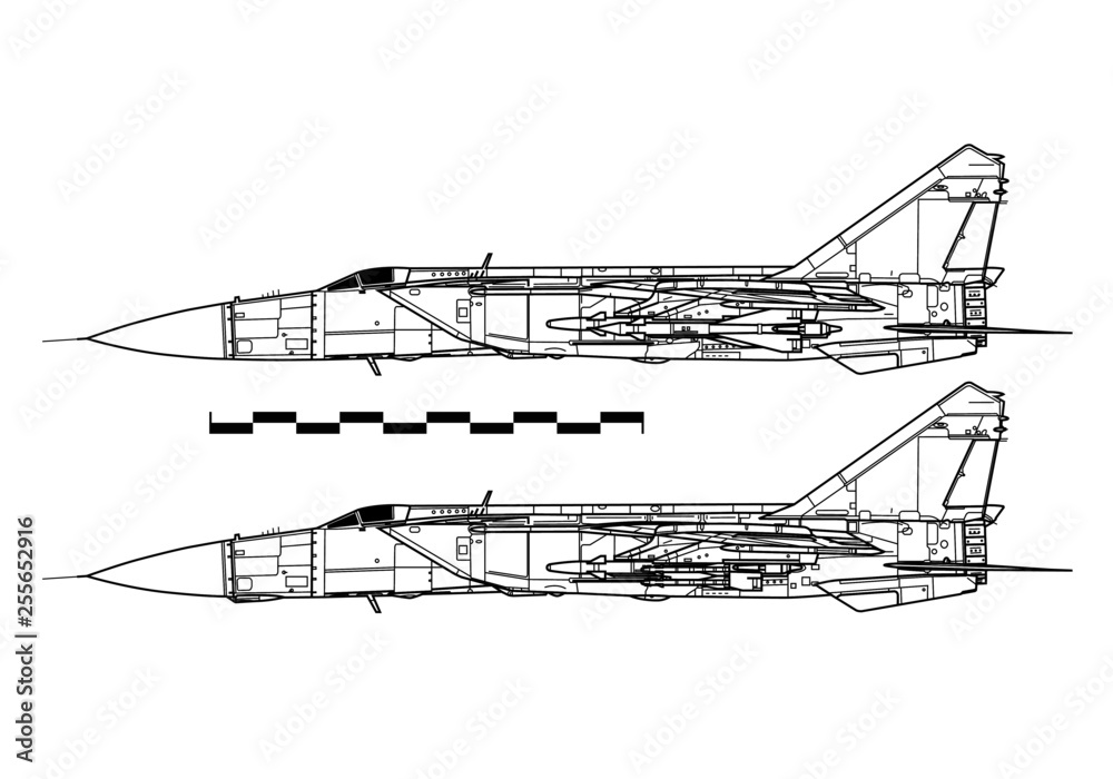 Mikoyan MiG-25 Foxbat. Outline drawing Stock Vector | Adobe Stock