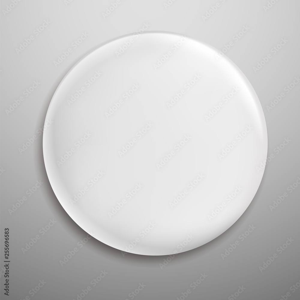 Pin badge. White blank round metal button circle label or empty brooch ...