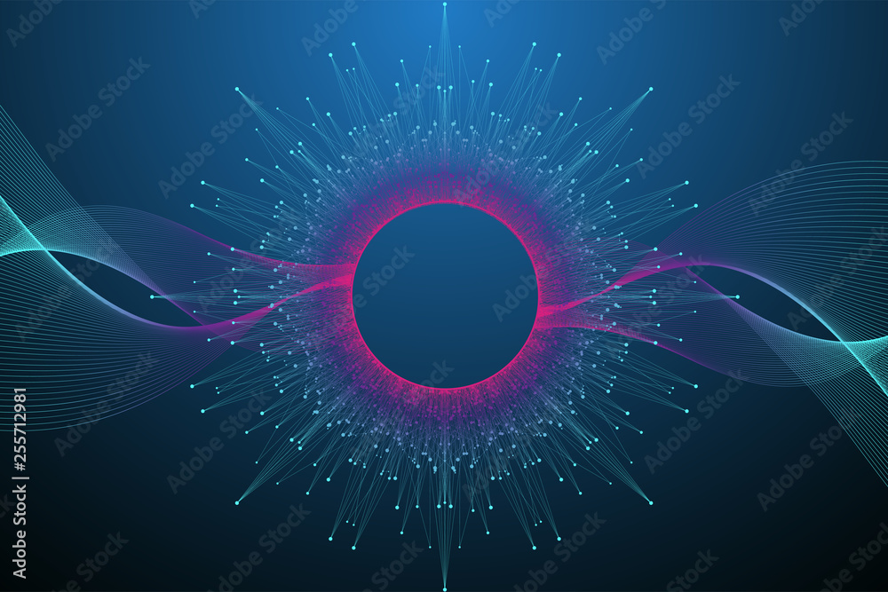Quantum computer technology concept. Sphere explosion background. Deep ...