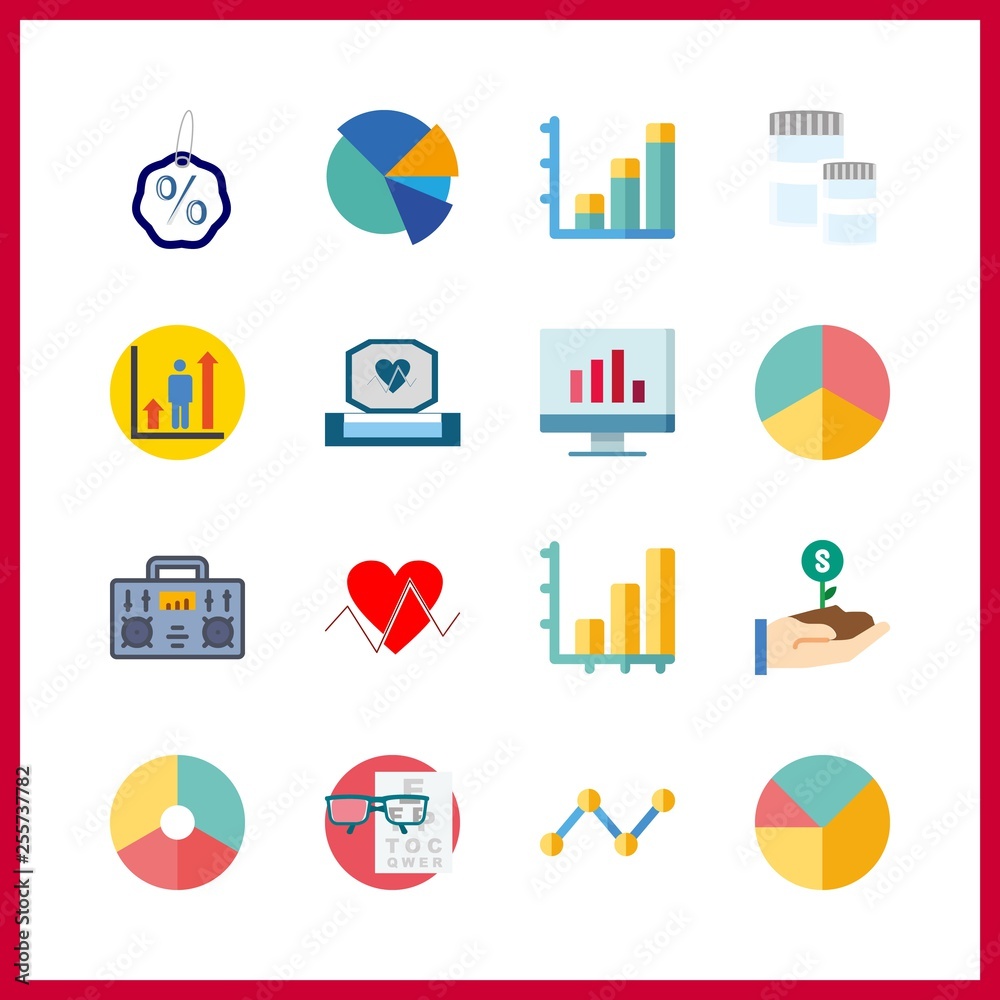 16 chart icon. Vector illustration chart set. cardiogram and bar chart ...