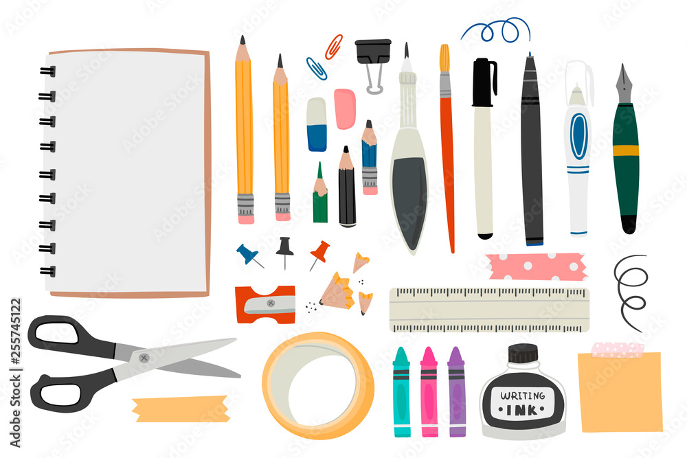 Various tools for drawing or sketching. Hand drawn big vector set ...