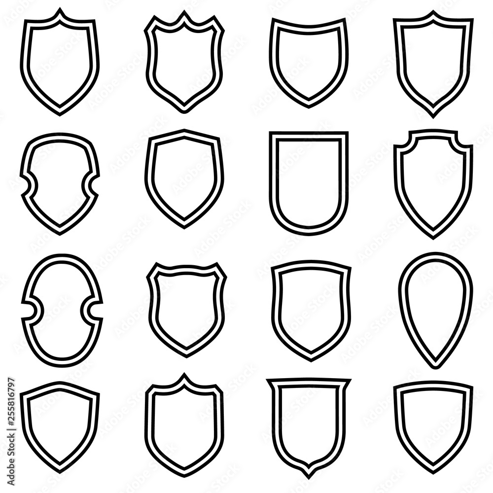 Shield shape icons set. Circuit label signs isolated on white ...