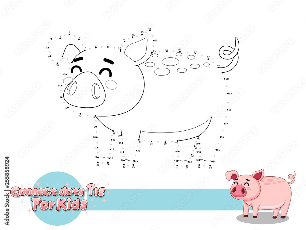 Vector de Stock Connect The Dots and Draw Cute Cartoon Pig. Educational ...