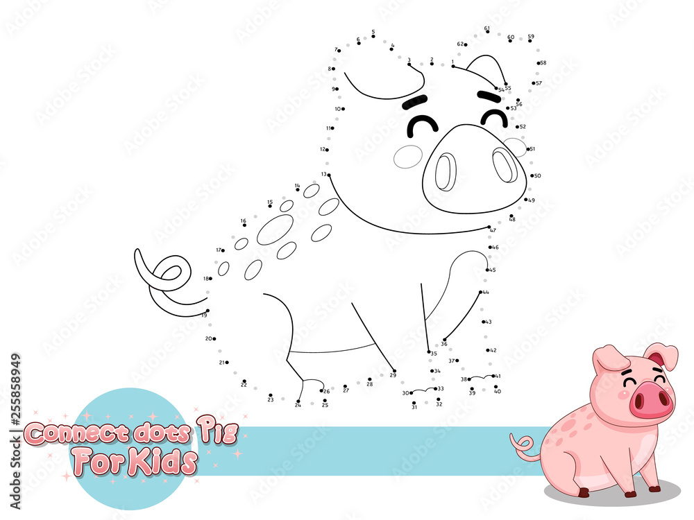 Connect The Dots and Draw Cute Cartoon Pig. Educational Game for Kids ...