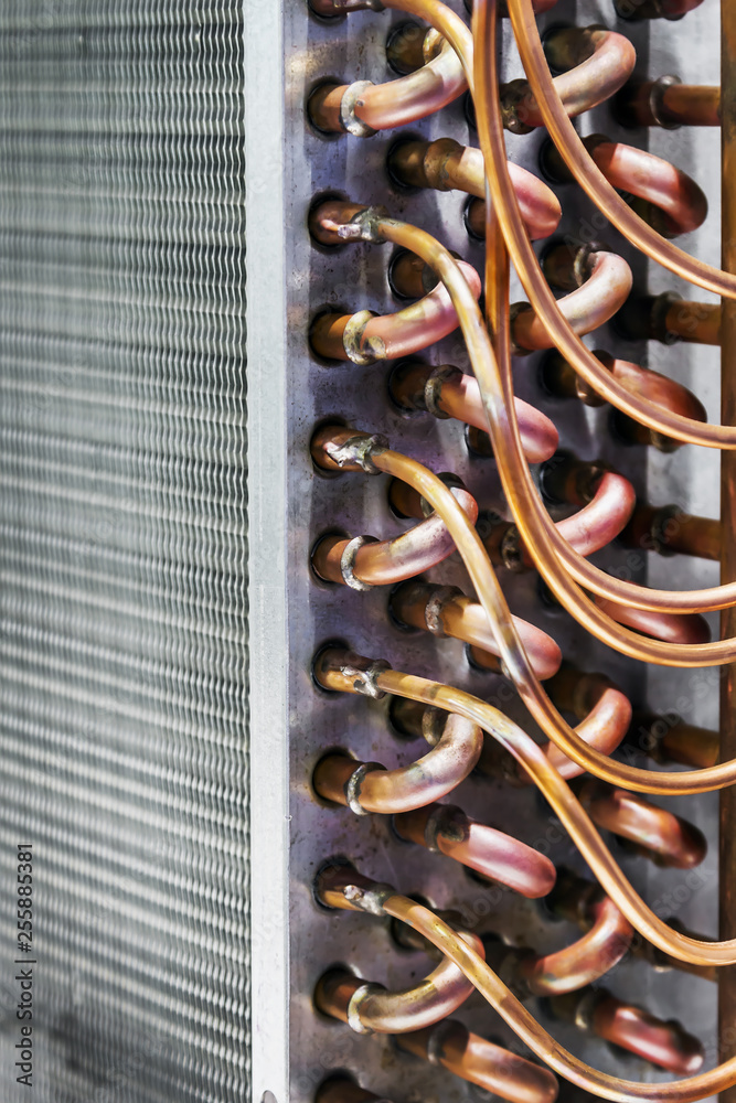 copper pipes of different diameter and sizes cooling unit or air ...