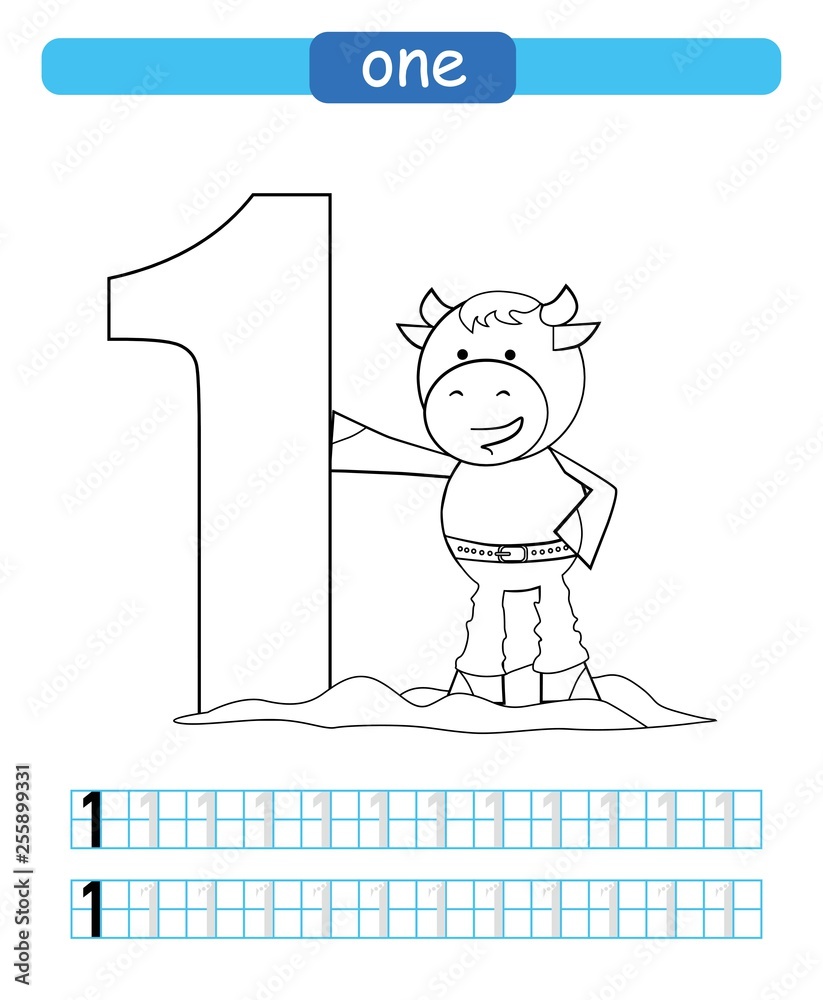 One. Learning number 1. Coloring printable worksheet for kindergarten ...