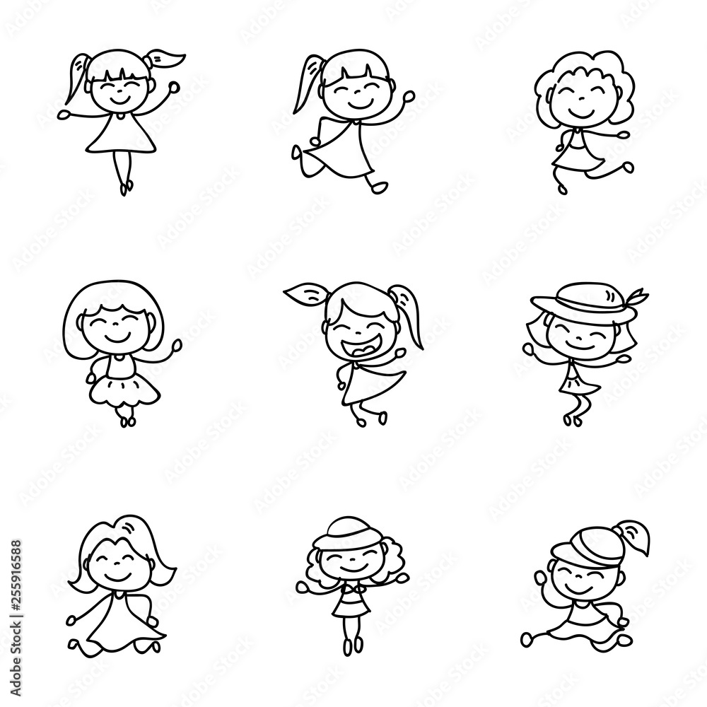 hand drawing cartoon happy kids vector illustration Stock Vector ...