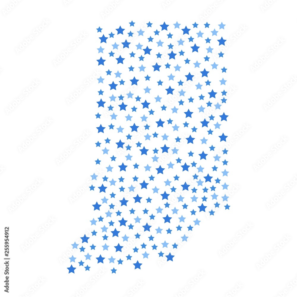 Indiana U.S. state map background with blue stars of different sizes ...