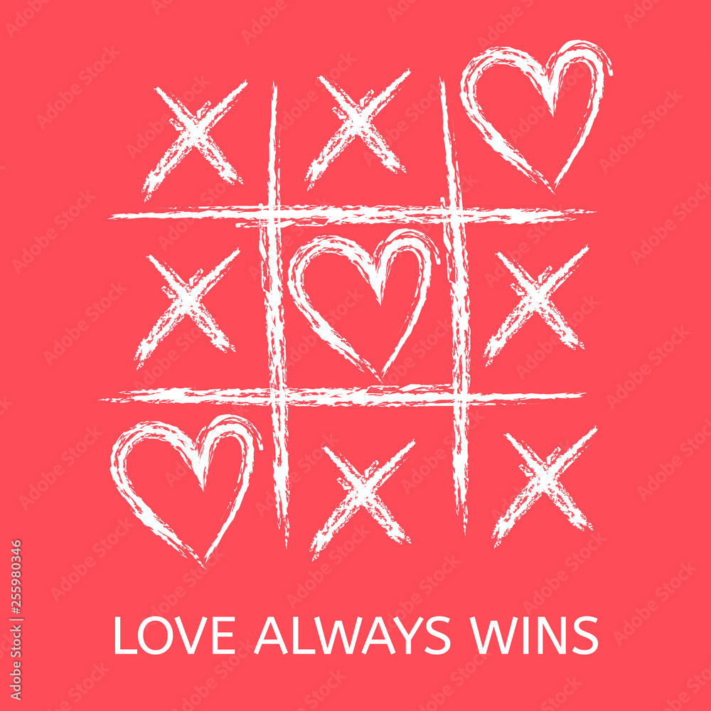 Tic tac toe game with criss cross and heart sign mark. XOXO. Hand drawn ...