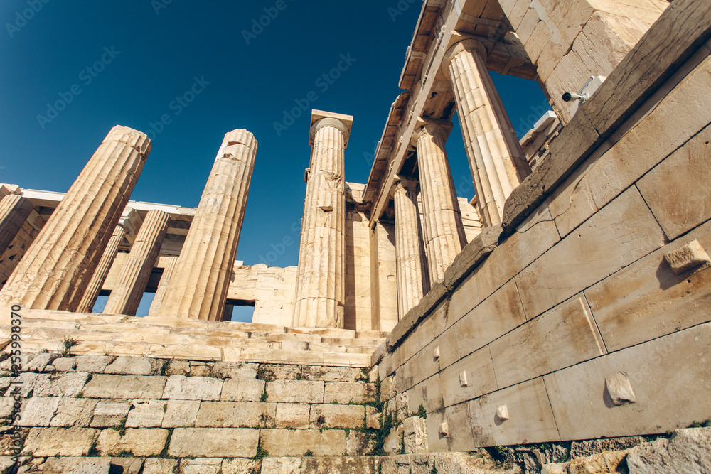 Ruins of the ancient greek historical monument - Parthenon viewed from ...