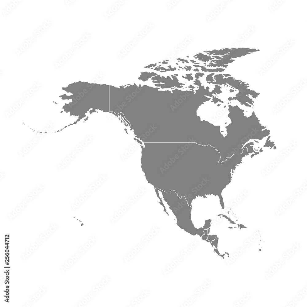 Vector illustration with map of North America continent. Grey ...
