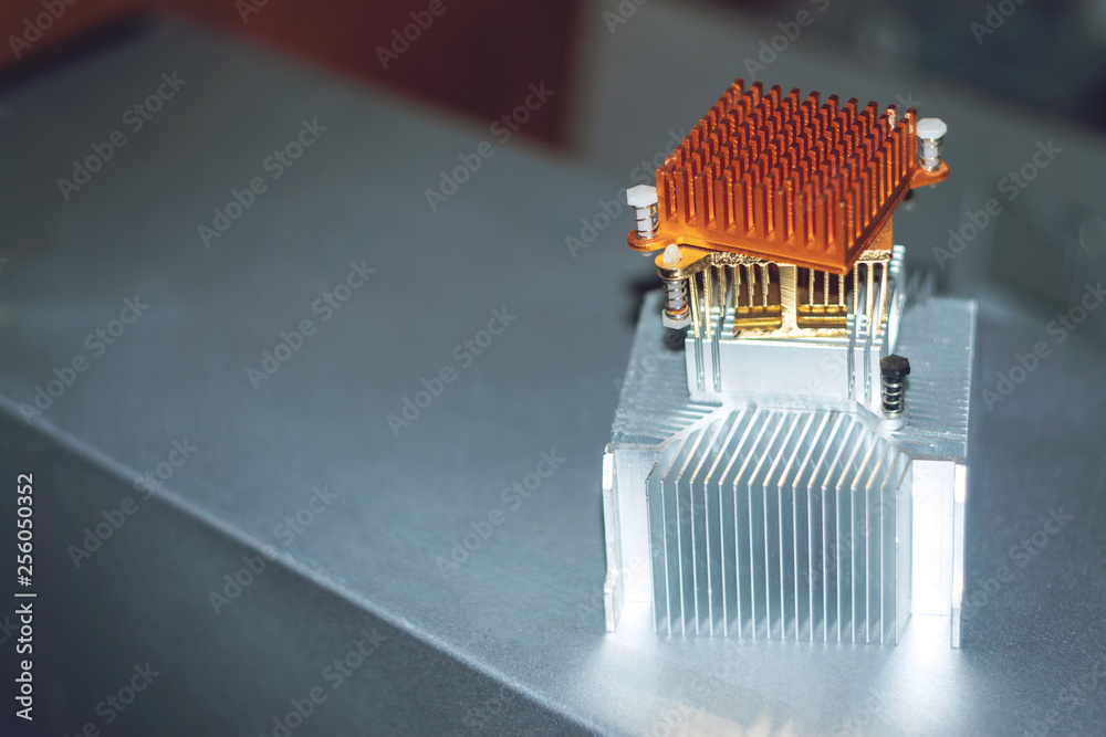 Passive cpu cooler radiator. Various finned heat-sink, copper and ...