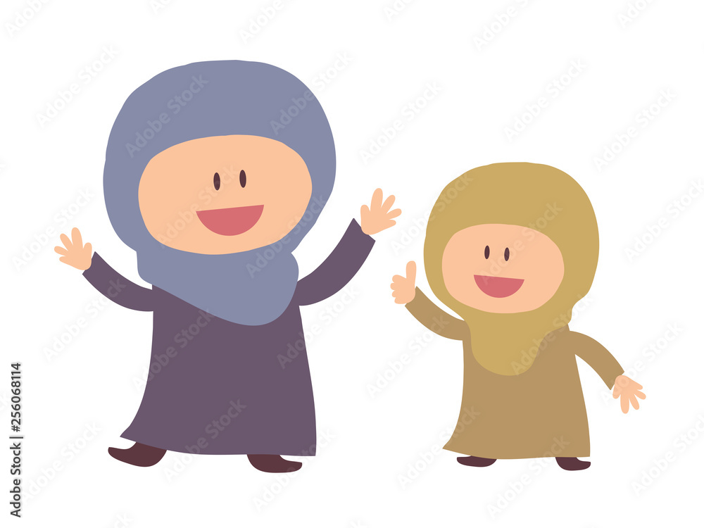 Two muslim girls on white background. Vector illustration. Stock Vector ...