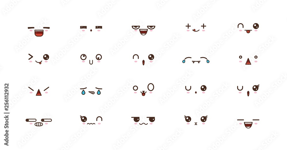 Kawaii cute faces smile emoticons. Japanese emoji Stock Vector | Adobe ...