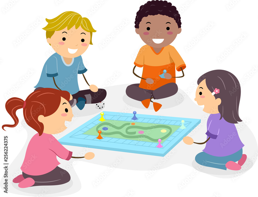 Stickman Kids Play Board Game Illustration Stock Vector | Adobe Stock