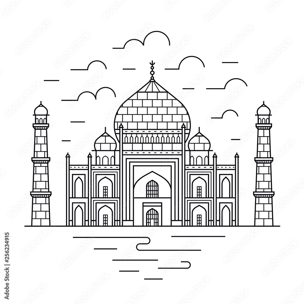 Travel Agra landmark icon. Taj Mahal is one of the famous architectural ...