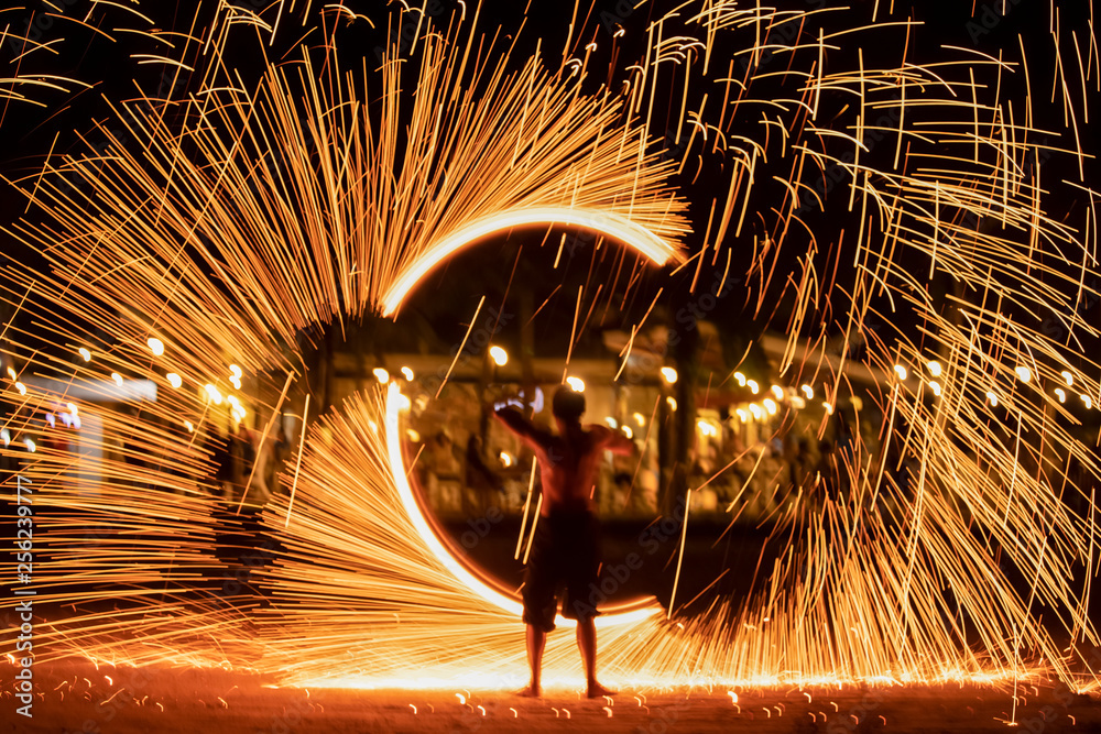 Foto de Stock Fire dancers Swing fire dancing show fire show on the ...