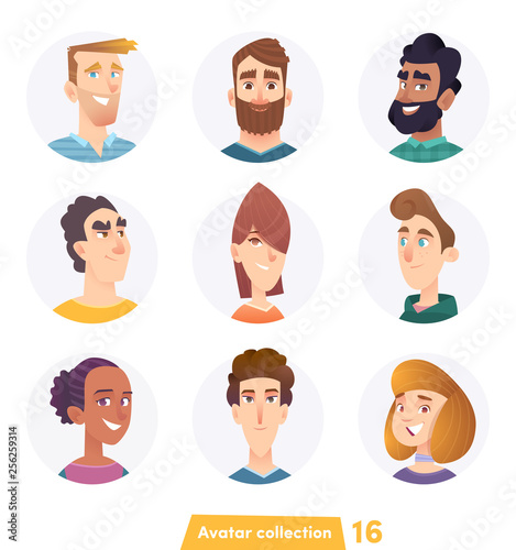 Cheerful people avatar collection. User faces. Trendy modern style ...