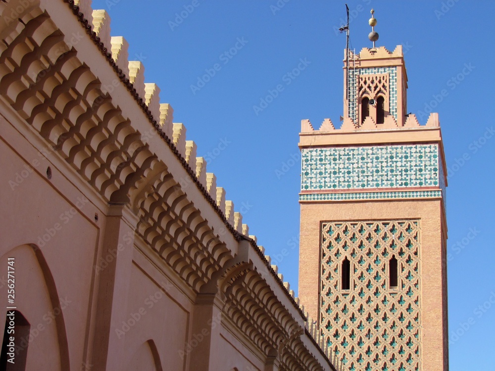Views of the Moulay El Yazid Mosque in the old Medina of Marrakech with ...