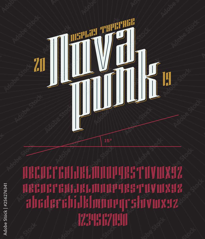 Vector Modern gothic Font. Industrial serif alphabet with various ...