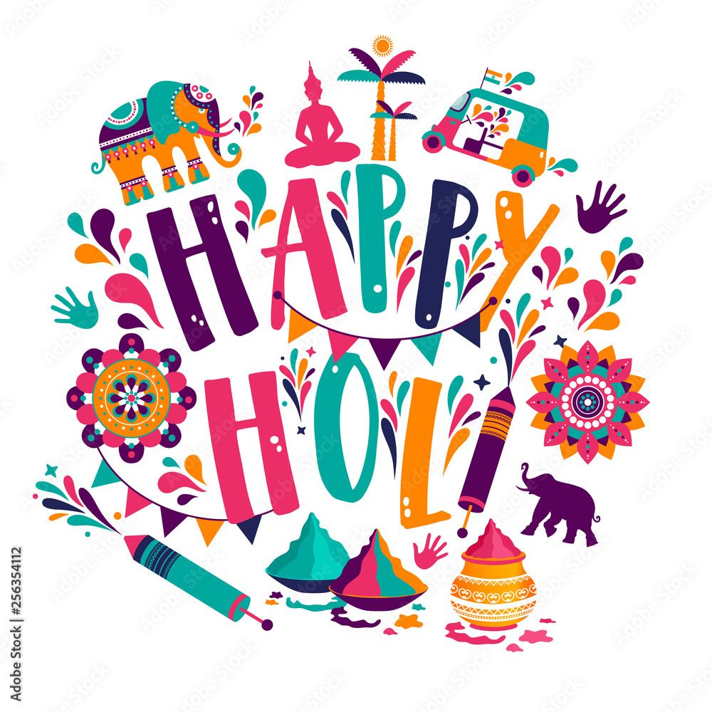 Happy holi vector elements for card design , Happy holi design with colorful icon. Stock Vector ...