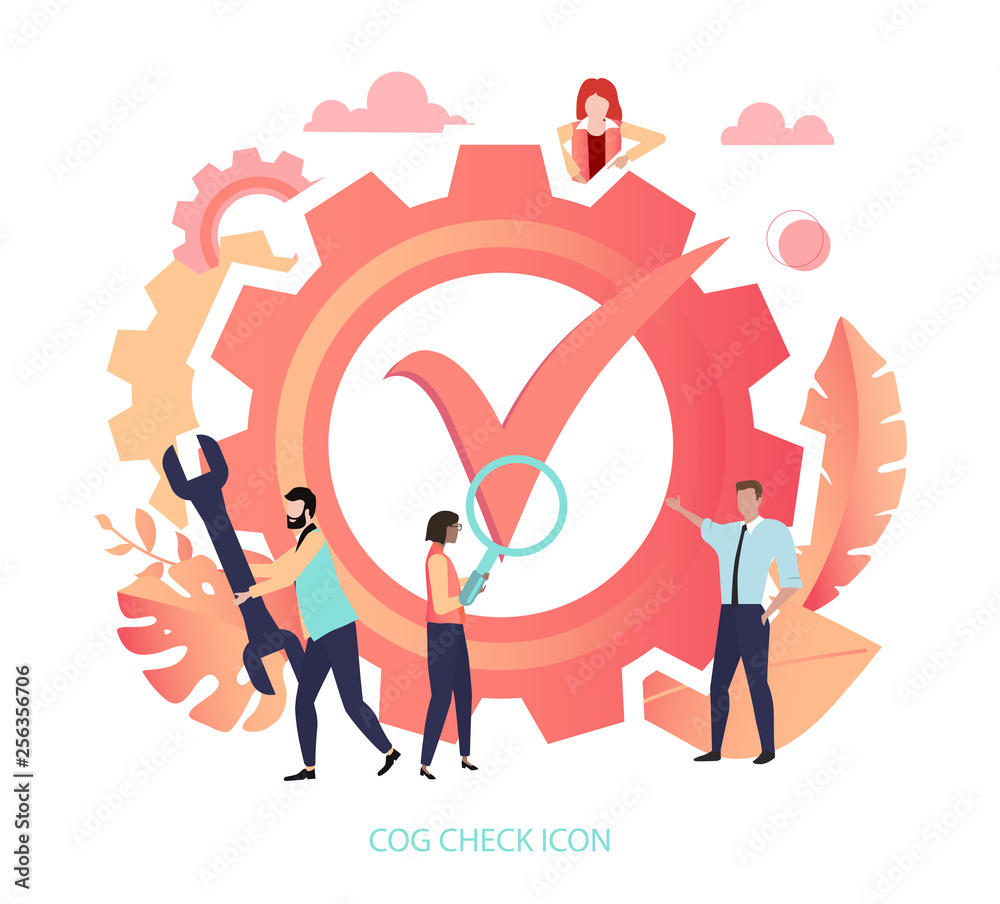 Cog check icon. Confirmation, verification, settings. Approved ...