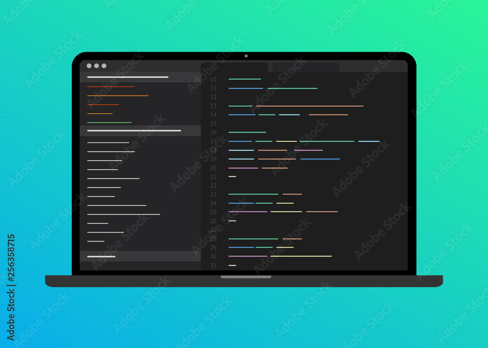 Vetor Icon of development and programming coding software. Monitor with program code on screen ...