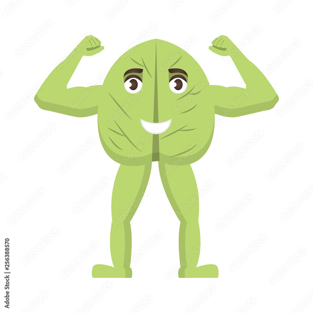 Spinach leaf strong icon, vegetable with happy face, healthy food ...