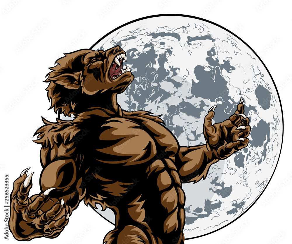 Scary werewolf wolf man horror monster howling at the full moon Stock ...