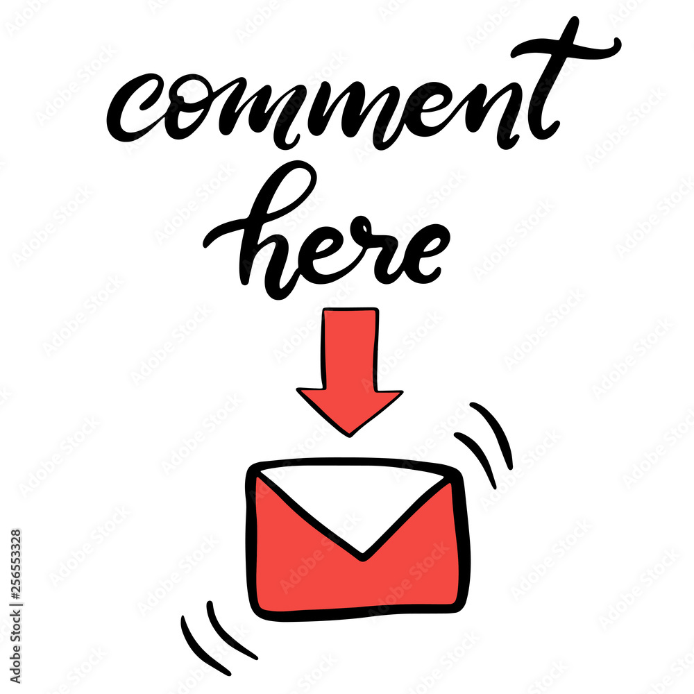 Comment here lettering icon with envelope and arrow Stock Vector ...