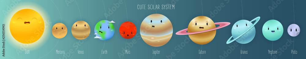 cute solar system in space cartoon style with names and orbits Stock ...