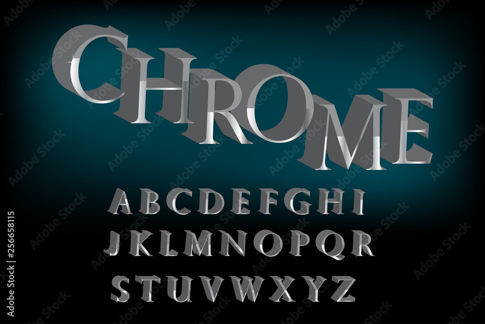 vector illustration of chrome glossy font, gradient alphabet, metal ...