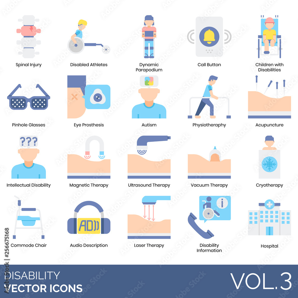 Disability icons including spinal injury, disabled athletes, dynamic ...