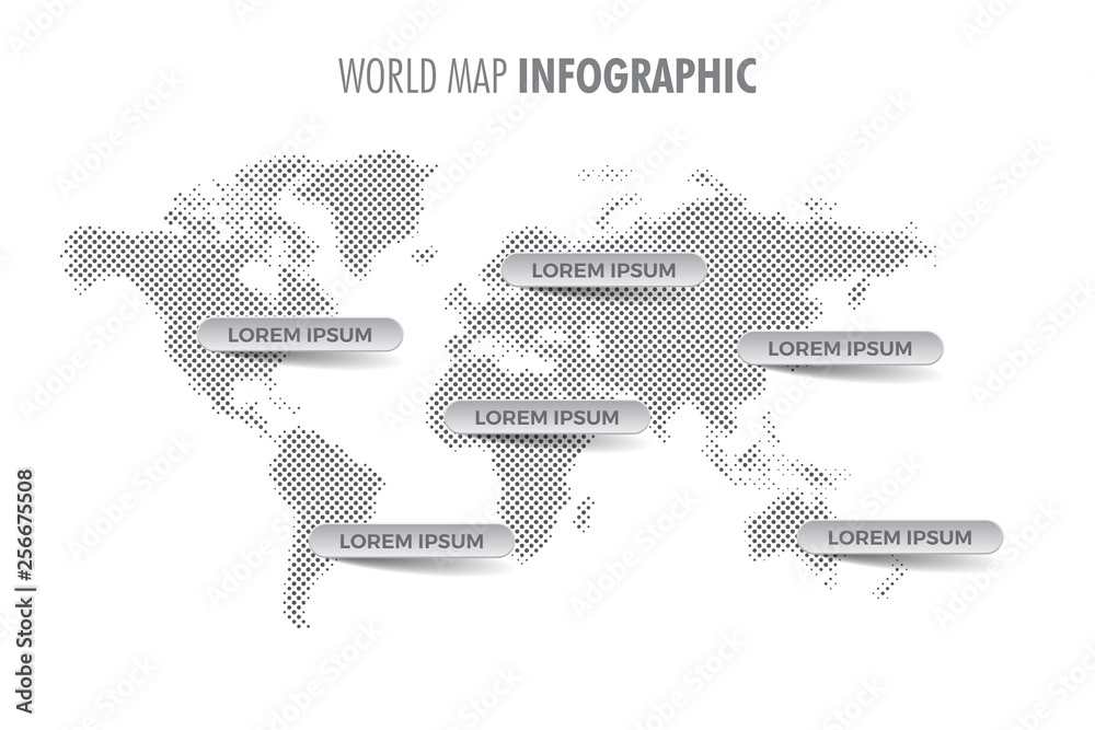Light halftone world map infographic template Stock Vector | Adobe Stock