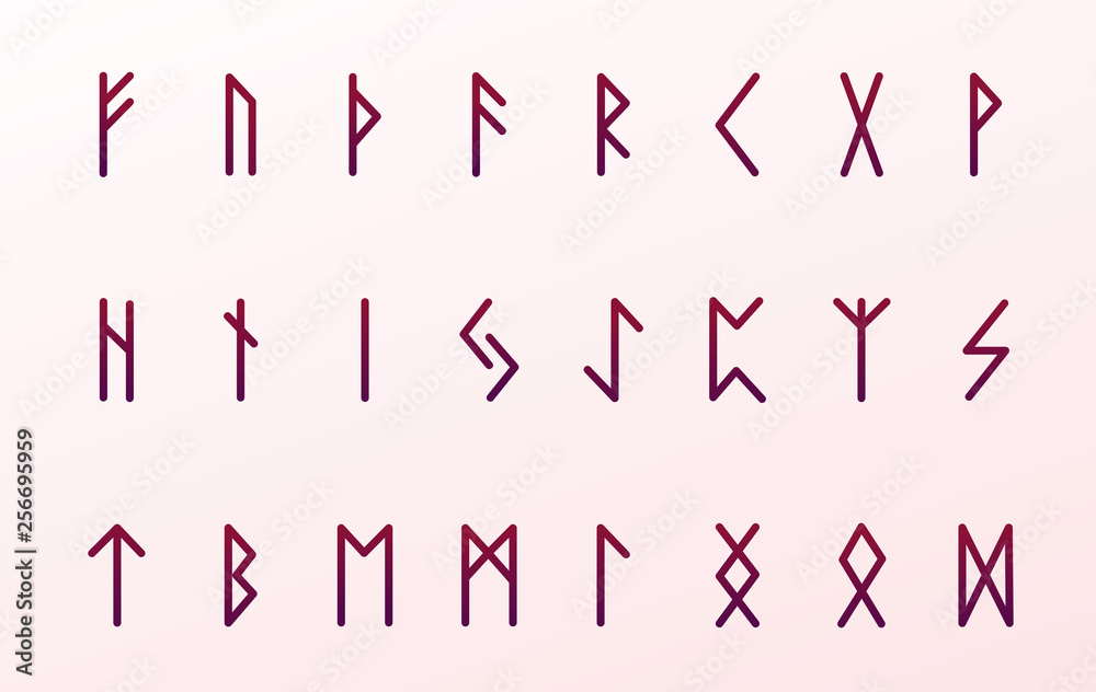 Set of ancient Norse runes. Runic alphabet, Futhark. Ancient occult symbols. Vector illustration ...